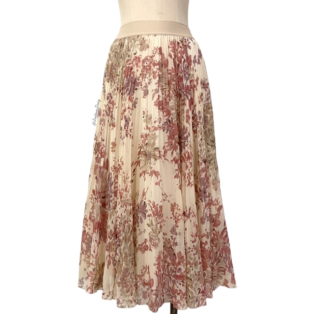 Aritzia- Wilfred Twirl Pink Floral Midi Skirt Size Sm… - Gem